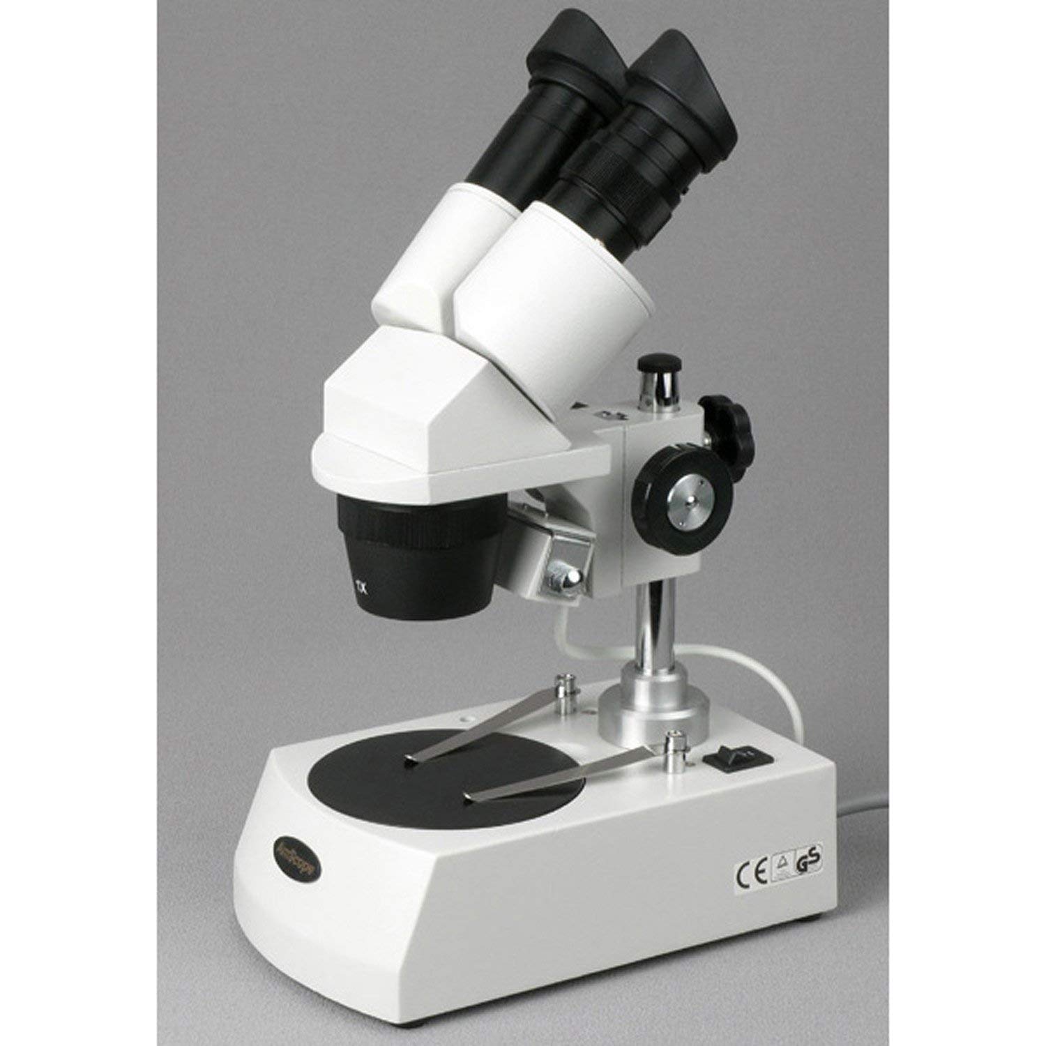 AmScope SE306-PZ-M Digital Binocular Stereo Microscope, WF10x and WF20x Eyepieces, 20X/40X/80X Magnification, 2X and 4X Objectives, Upper and Lower Halogen Lighting, Reversible Black/White Stage Plate, Pillar Stand, 120V, Includes 1.3MP Camera with Reduct