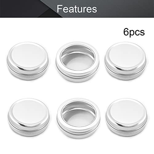 Heyiarbeit 6 Pack 2 OZ Tin Cans Screw Top Round Aluminum Cans Screw Lid Containers with Clear Window for Store Spices, Candies, Tea or Gift Giving
