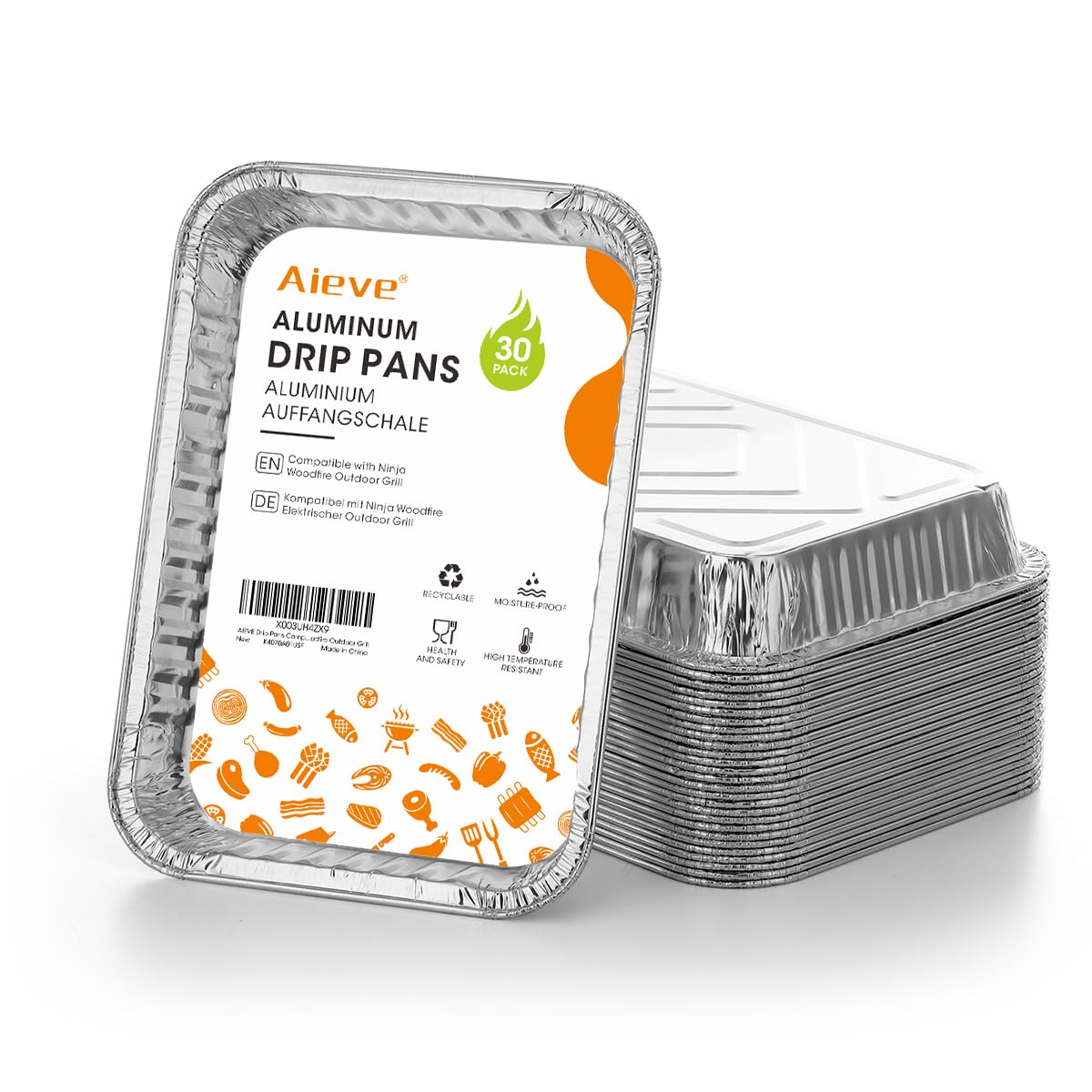 AIEVE Drip Pans for Ninja Woodfire Outdoor Grill, 30 Pack Grease Tray Liners Replacement Parts for Ninja Woodfire Outdoor