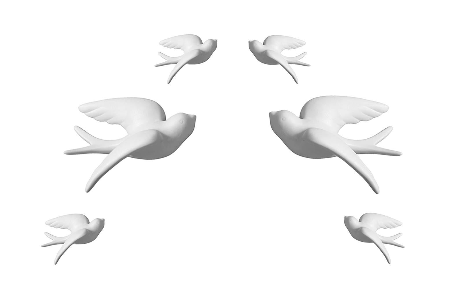 IFFUNNI White Ceramic Birds - Set of 6 pcs Ceramic Birds Swallows Wall Art Design Figurine Statue Collection Home Garden Décor