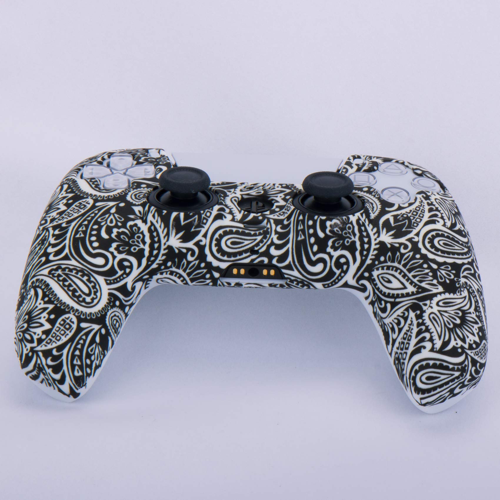 9CDeer 1 Piece of Silicone Transfer Print Protective Thick Cover Skin + 6 Thumb Grips for Playstation 5 / PS5 Controller Foliage White