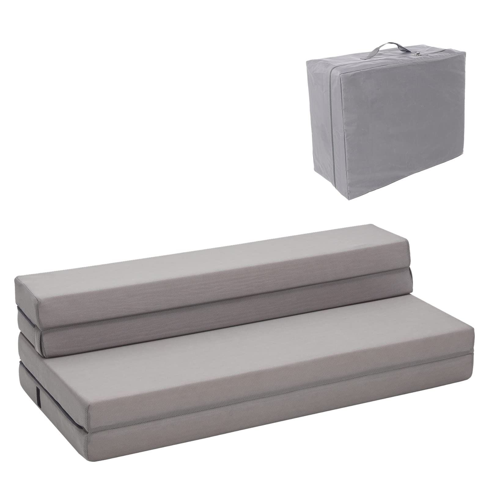 BDEUS Folding Mattress with Storage Bag Folding Sofa 4" Breathable High-Density Foam Mattress Topper, Portable Guest Bed with Removable&Washable Cover (Q (75 x 60 Inch))