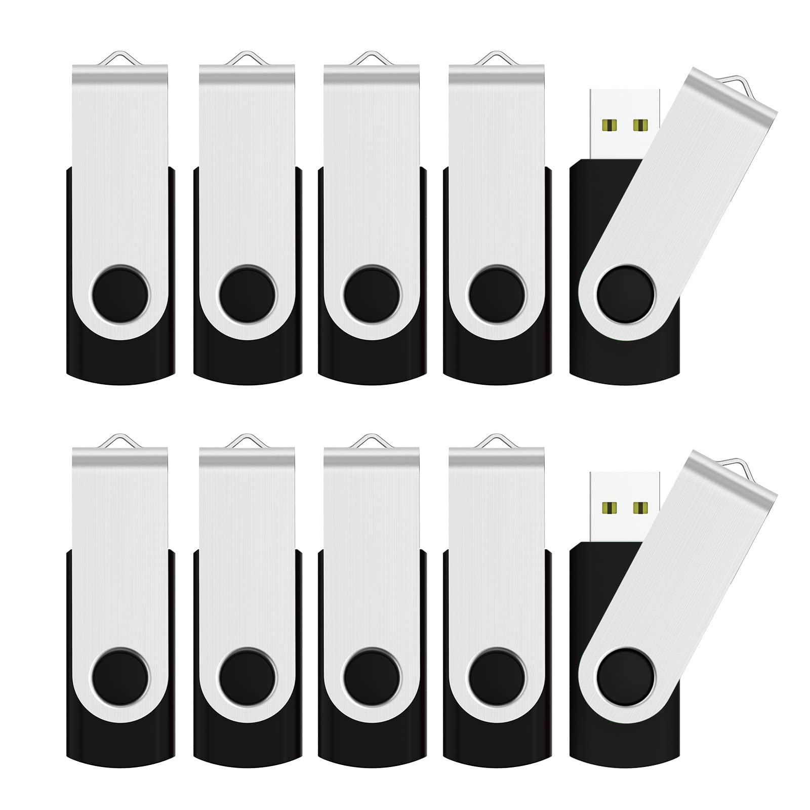 JUANWE 10 Pack 4GB Bulk USB Flash Drive Thumb Drive Jump Drive Fold Storage Swivel Memory Stick with Key Ring Design Portable Pen Drive, Black