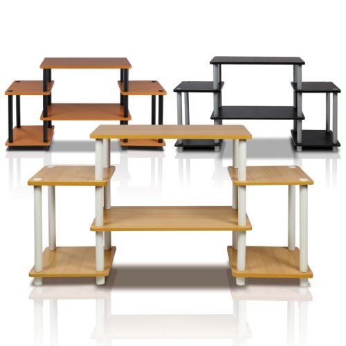 Furinno Turn-N-Tube No Tools Entertainment TV Stands, Beech/White, Square Corner