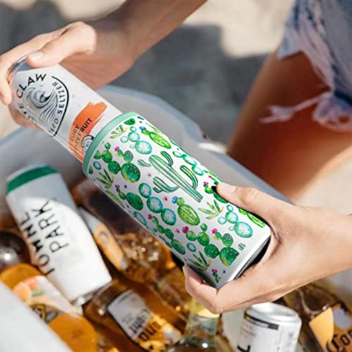 TILUCK Skinny Can Cooler for Slim Beer & Hard Seltzer, Stainless Steel, Doucle-Walled Stainless Steel Insulated Slim Cans, Standard 12 oz (Cactus)