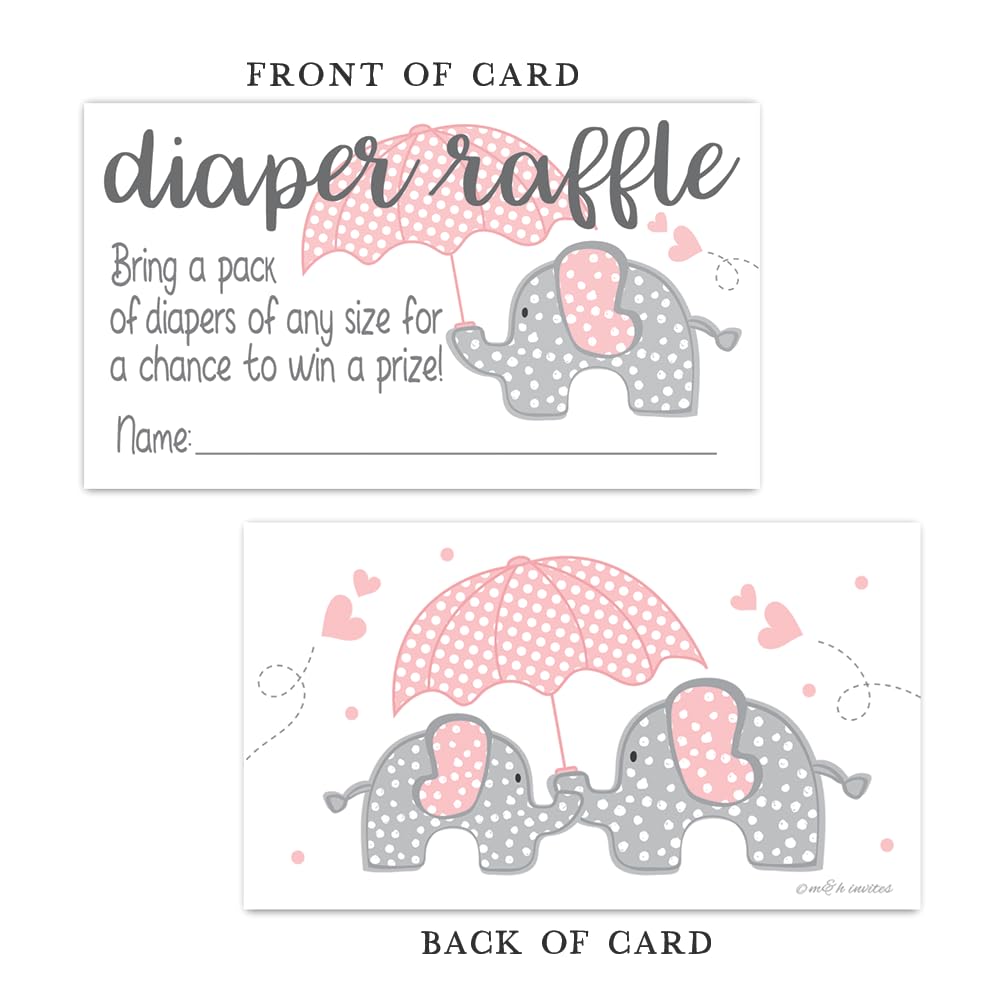 Pink Elephant Diaper Raffle Tickets (50 Count) - Girl Baby Shower Game