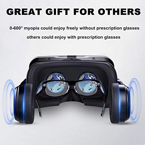 VR Headset Virtual Reality Headset w/Headphones for iPhone 14 13 12 11 X 8 7 6 Plus SE, Samsung Galaxy S8 S7 S6 Edge Note5, 3D VR Glasses for 3D Movie & Game for 4.0-6.0β iOS & Android Smartphone