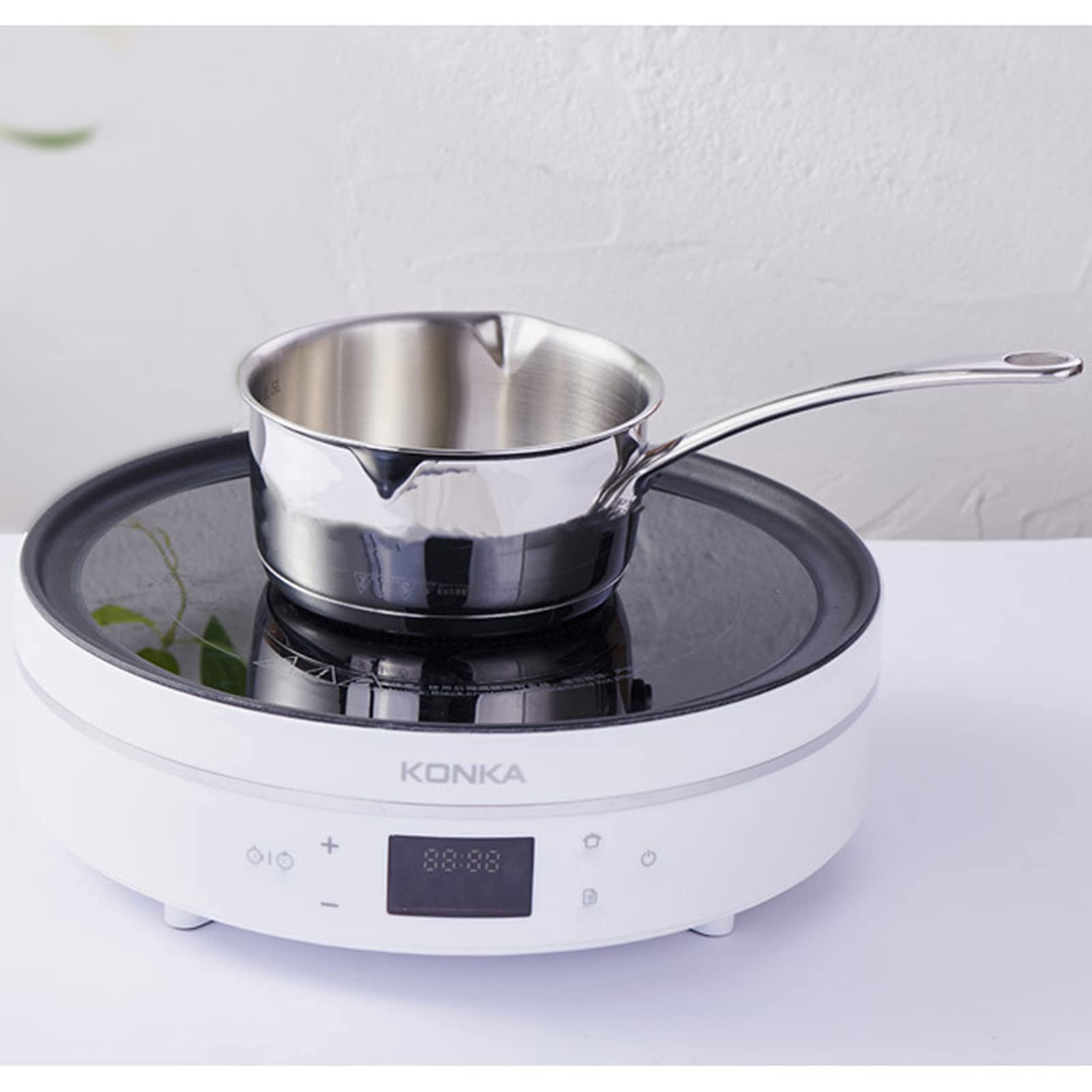DEAYOU 18/10 Stainless Steel Butter Warmer Measuring Pan, 0.5-Quart Milk Warmer Pot with Dual Pour Spouts, 17OZ Small Sauce Pan for Stove Top, Chocolate Melting, Coffee Tea Soup Warming