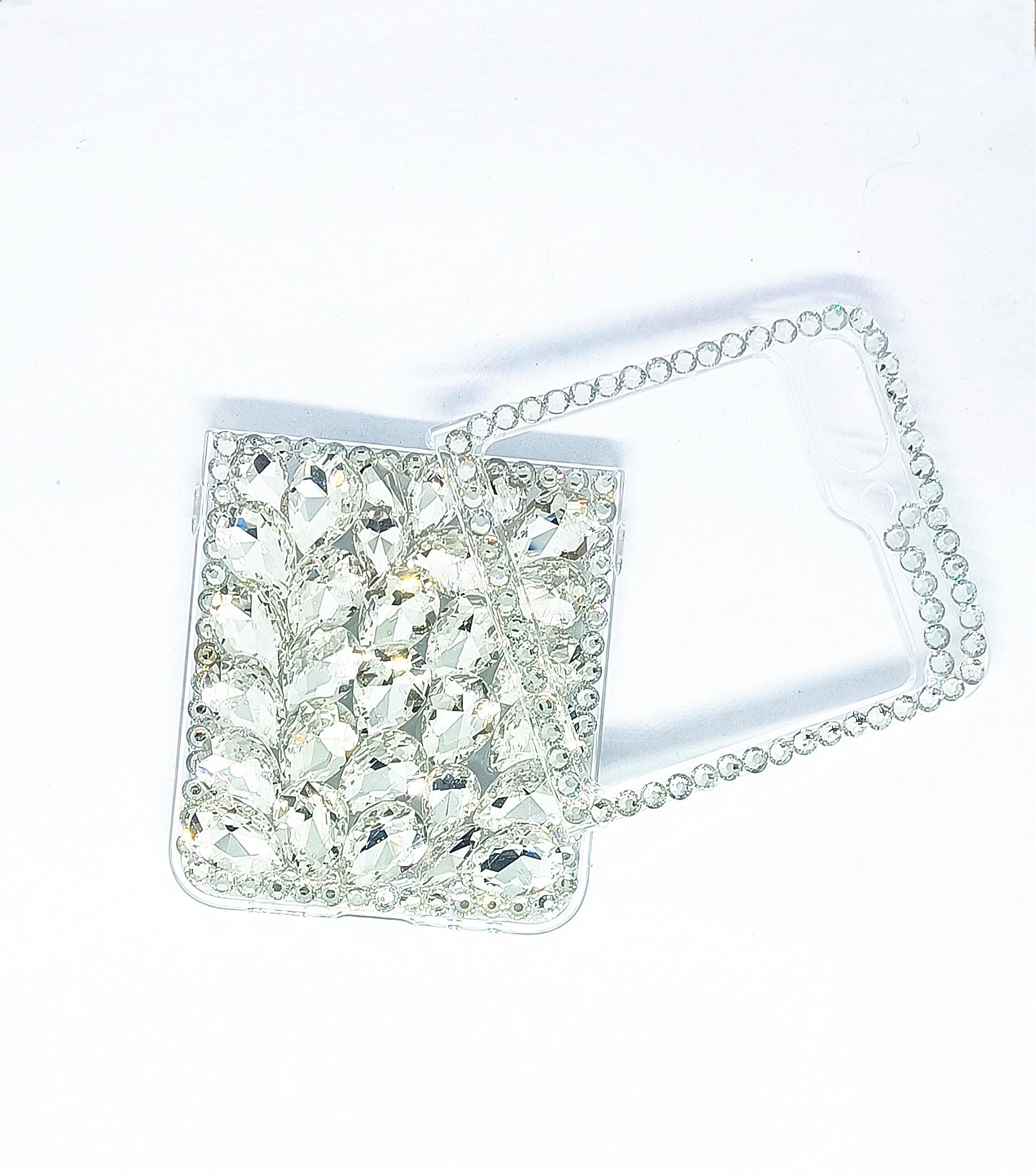 Aikukiki Case for Galaxy Z Flip 5,Galaxy Z Flip 5 5G Case,3D Handmade Sparkle Stunning Stones Crystal Diamond Bling Glitter Phone Case for Samsung Galaxy Z Flip 5 5G (2023) (Full White)
