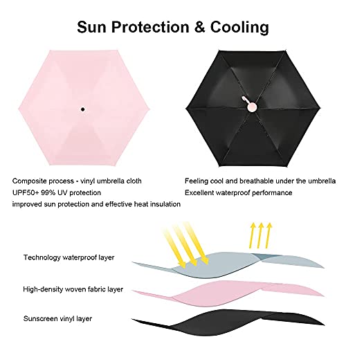 TIME LOVER Compact Travel Sun & Rain Umbrella Windproof Portable Mini Folding Umbrella for Girls Women (Pink)