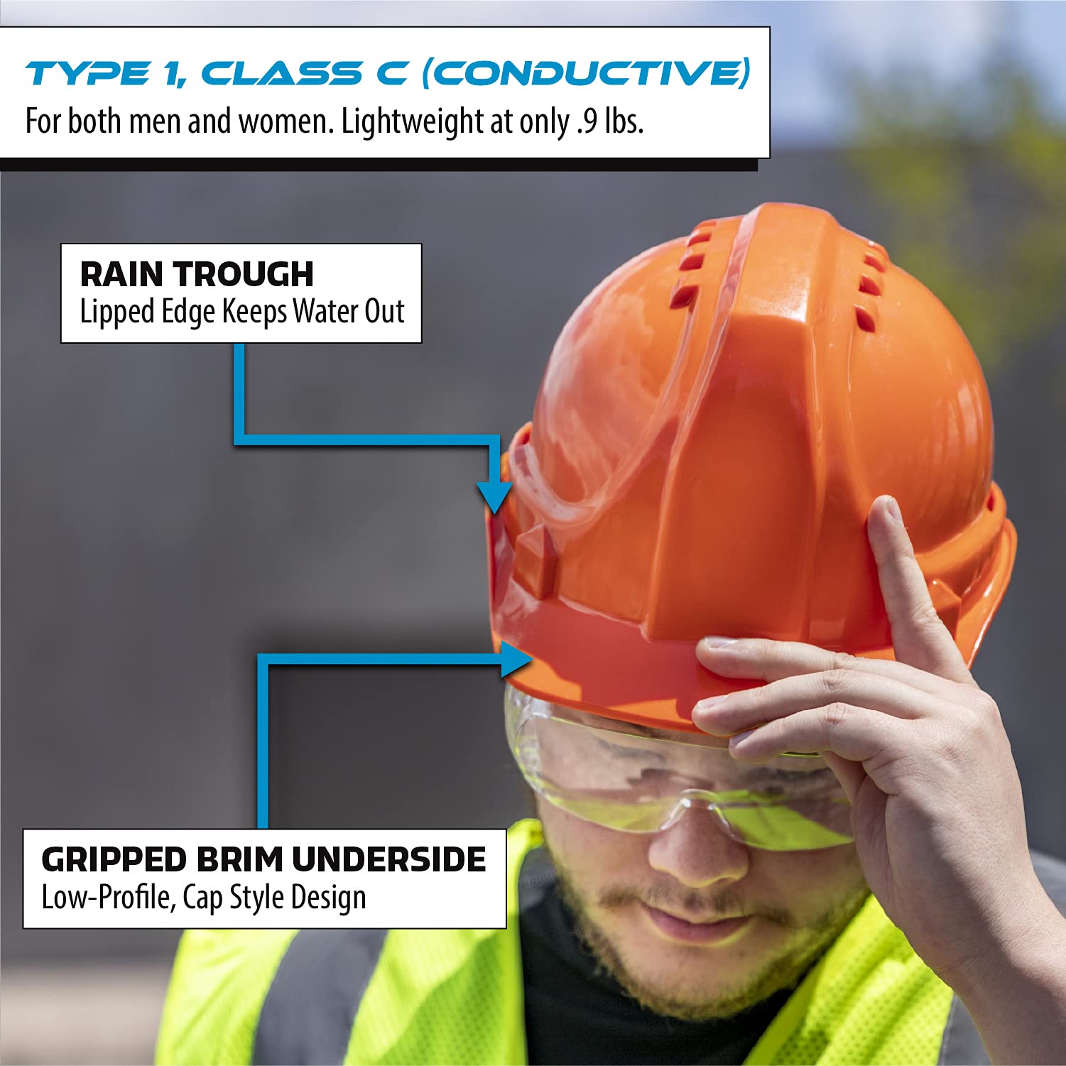 AMSTON Safety Hard Hat, Head Protection, “Keep Cool” Vented Helmet, Fully Adjustable, Low Profile, Cap Style, Type 1 Class C, Construction, ANSI Z89.1, Black
