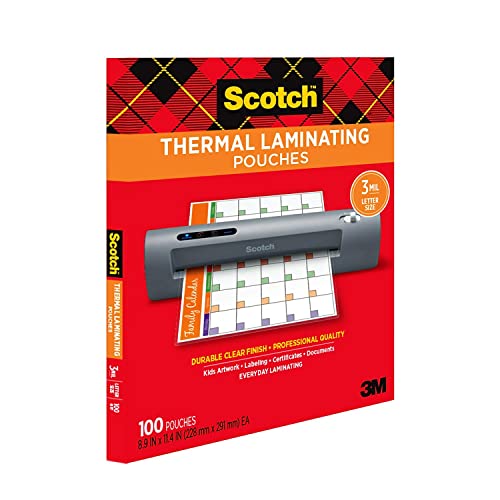 Scotch TP3854100 Letter Size Thermal Laminating Pouches, 3 mil, 11 1/2 x 9, 100 per Pack
