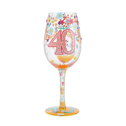 Enesco Designs by Lolita Happy 40th Birthday Hand-Painted Artisan Wine Glass, 1 Count (Pack of 1), Multicolor