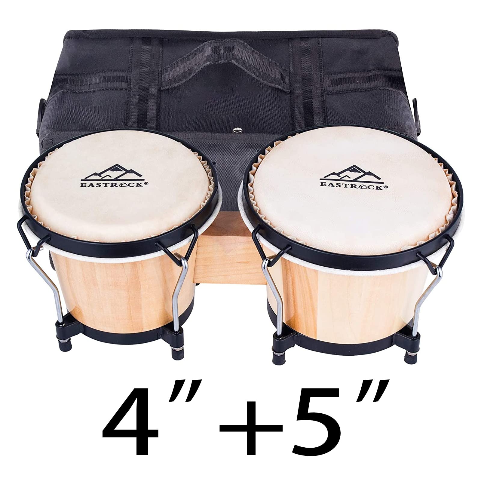 EASTROCK Hand Held Tambourine Ring 3 Packs and Bongos Drum 4”+5” Set Wood Percussion Instruments