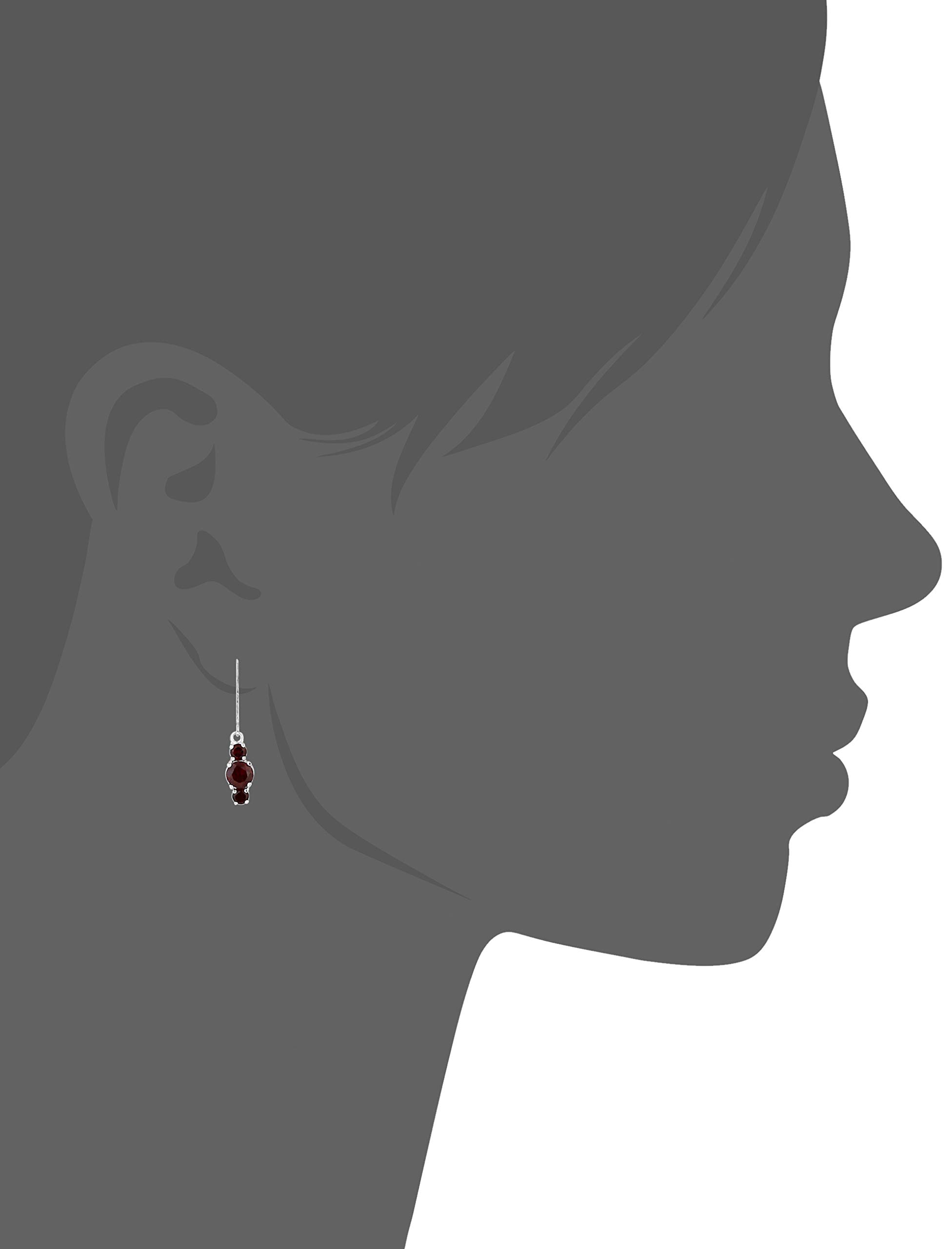 Amazon Essentials Sterling Silver Genuine Garnet 5mm and 3mm Three Stone January Birthstone Leverback Dangle Earrings (previously Amazon Collection)