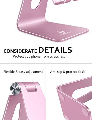 Tobeoneer Adjustable Cell Phone Stand Desktop Phone Holder, Aluminum Desk Stand Cradle Dock for iPhone 13 12 Mini 11 Xr Xs max 8 7 6 6s 5 Plus Samsung Huawei All Smartphones (Rose Gold)