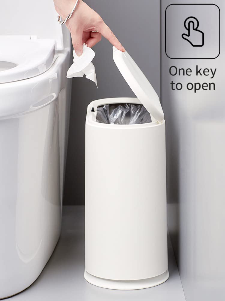 Baosia 12 Liter White Rectangular Plastic Trash Can Wastebasket with Press Type Lid,3.2Gallon Slim Trash Bin,Narrow Trash Can Waste Bins for Bedroom, Bathroom, Office,Kitchen,Powder Room