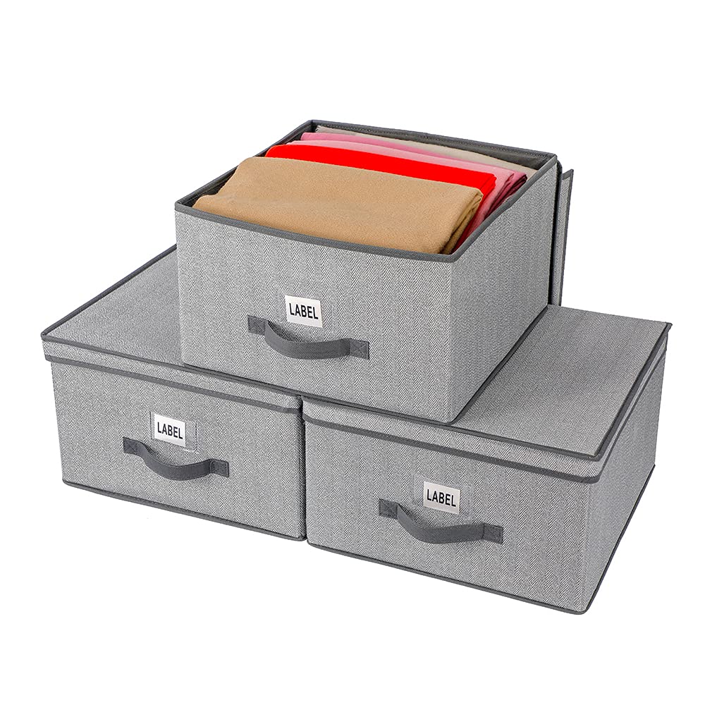 Gbdilo Storage Bin for Shelves, Fabric Closet Organizer Shelf Cube Box with Handle Home Office Storage Baskets, Medium, Gray, 3-Pack (39L)