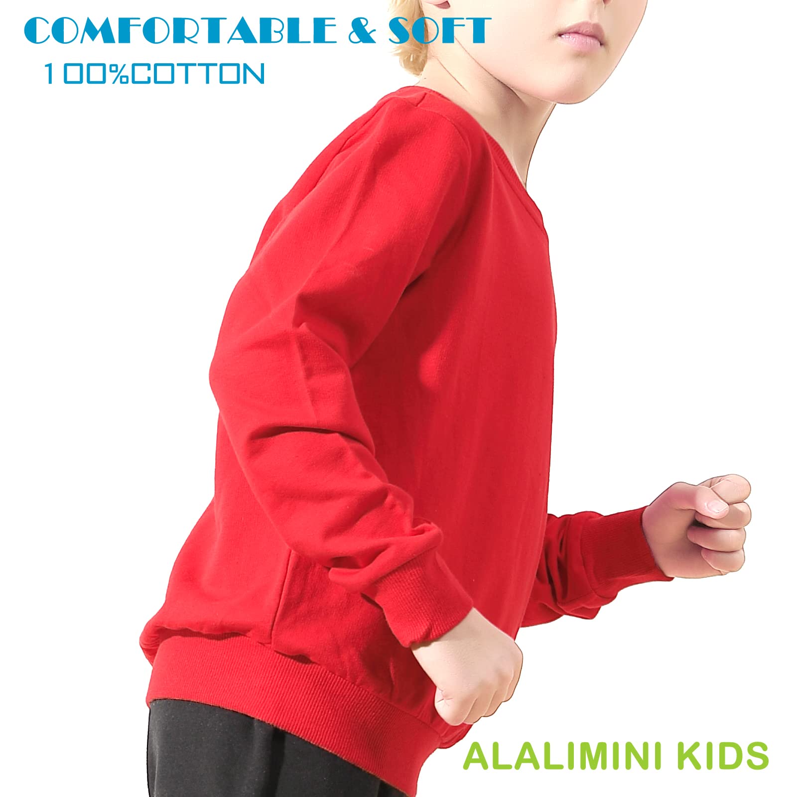 ALALIMINI Boys&Girls Crewneck Sweatshirts Toddler Kids Solid Cotton Long Sleeve Pullover Tshirts (Red, 5T)