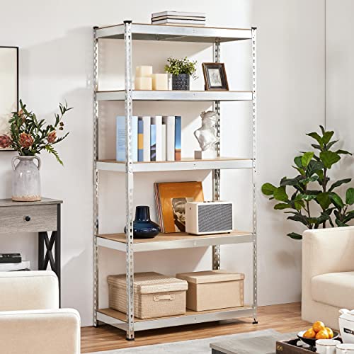Topeakmart 4PCS 5-Tier Utility Shelves, Metal Storage Shelves Garage Shelving Unit Adjustable Garage Storage Shelves Storage Racks Heavy Duty Shed Shelving- Silver, 35.5 x 17.5 x 72 Inch