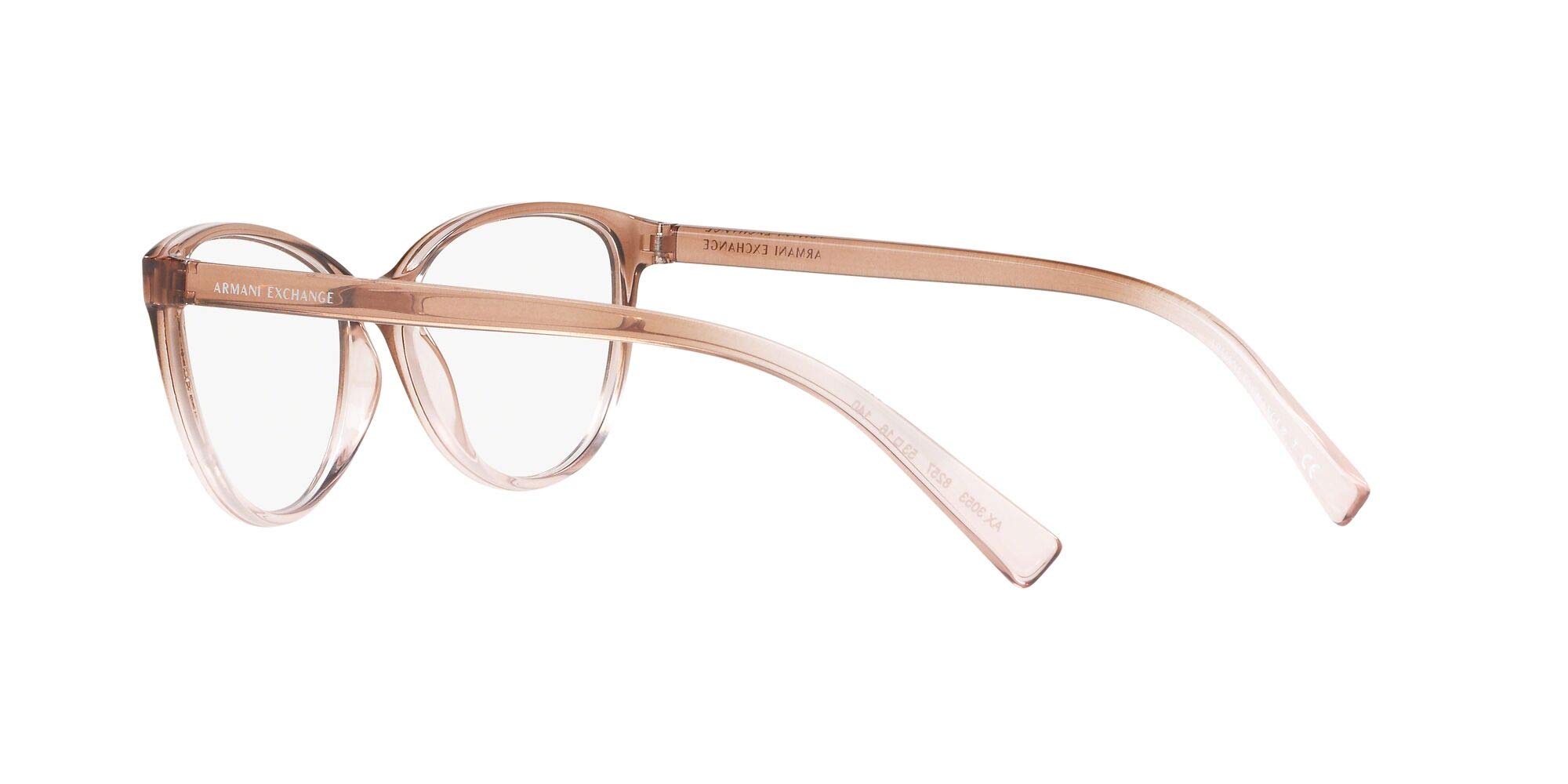 A|X ARMANI EXCHANGE Women's AX3053 Square Prescription Eyeglass Frames, Transparent Tundra/Rose/Demo Lens, 53 mm