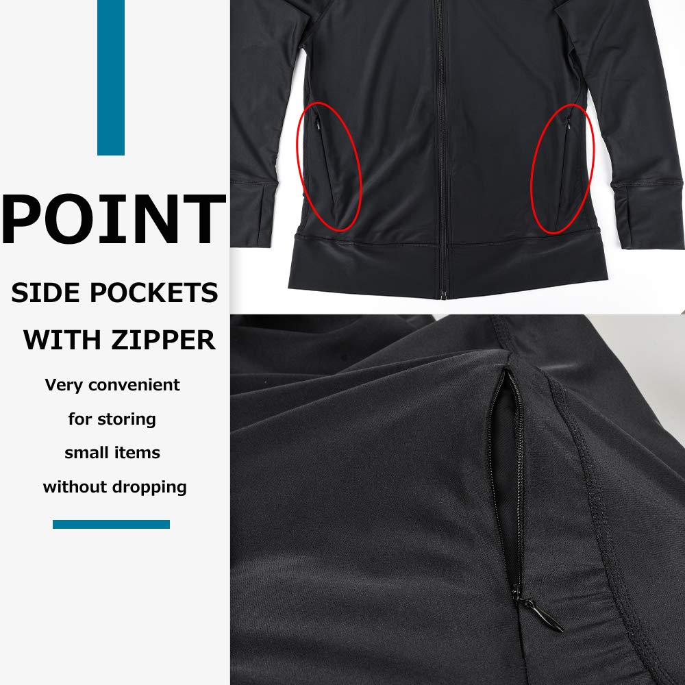Actleis Womens Long Sleeve Zip Front Rash Guard, UPF50+ UV Sun Protection Quick Dry Swimming Running Diving Hoodie Shirts