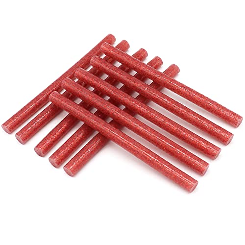 FOCMKEAS 16 PCS Mini Hot Glue Sticks 0.27" Dia. x 3.94" Long Hot Melt Glue Gun Sticks All Purpose Adhesive for Multi-Temp Hot Glue Gun Glue DIY Work, Glitter Red