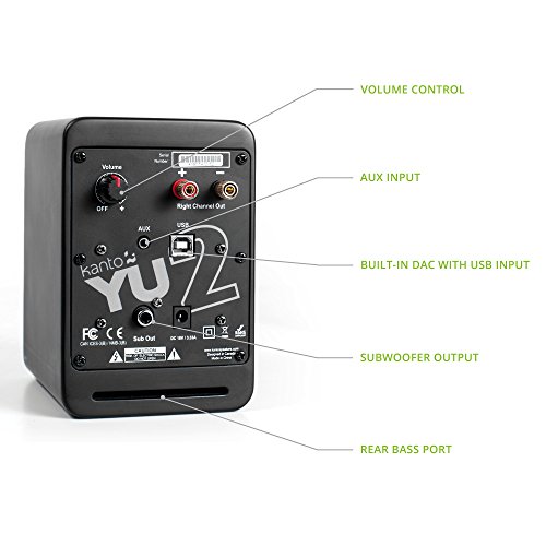 Kanto YU2MB PC Gaming Desktop Speakers | 3" Composite Drivers | 3/4" Silk Dome Tweeter | Class D Amplifier | 100 Watts | Built-in USB DAC | Subwoofer Output | Pair | Matte Black