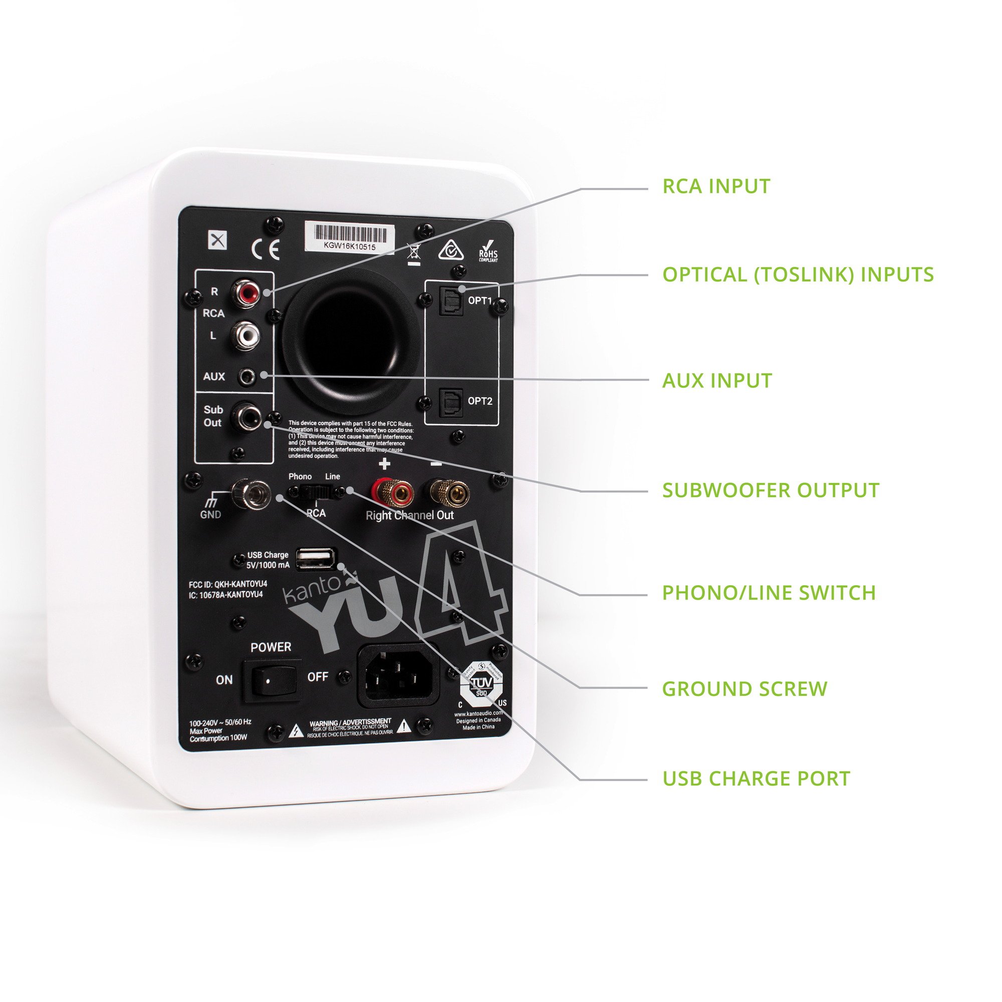 Kanto YU4GW Powered Speakers with Bluetooth and Built-in Phono Preamp | Auto Standby and Startup | Remote Included | 140W Peak Power | Pair | Gloss White