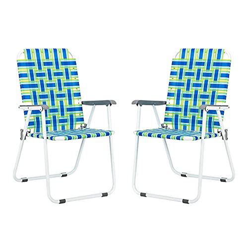 Kcelarec Set of 2 Patio Folding Lawn Chair, Outdoor Beach Chair Portable Camping Chair, Webbed Folding Chair for Yard, Garden,Blue