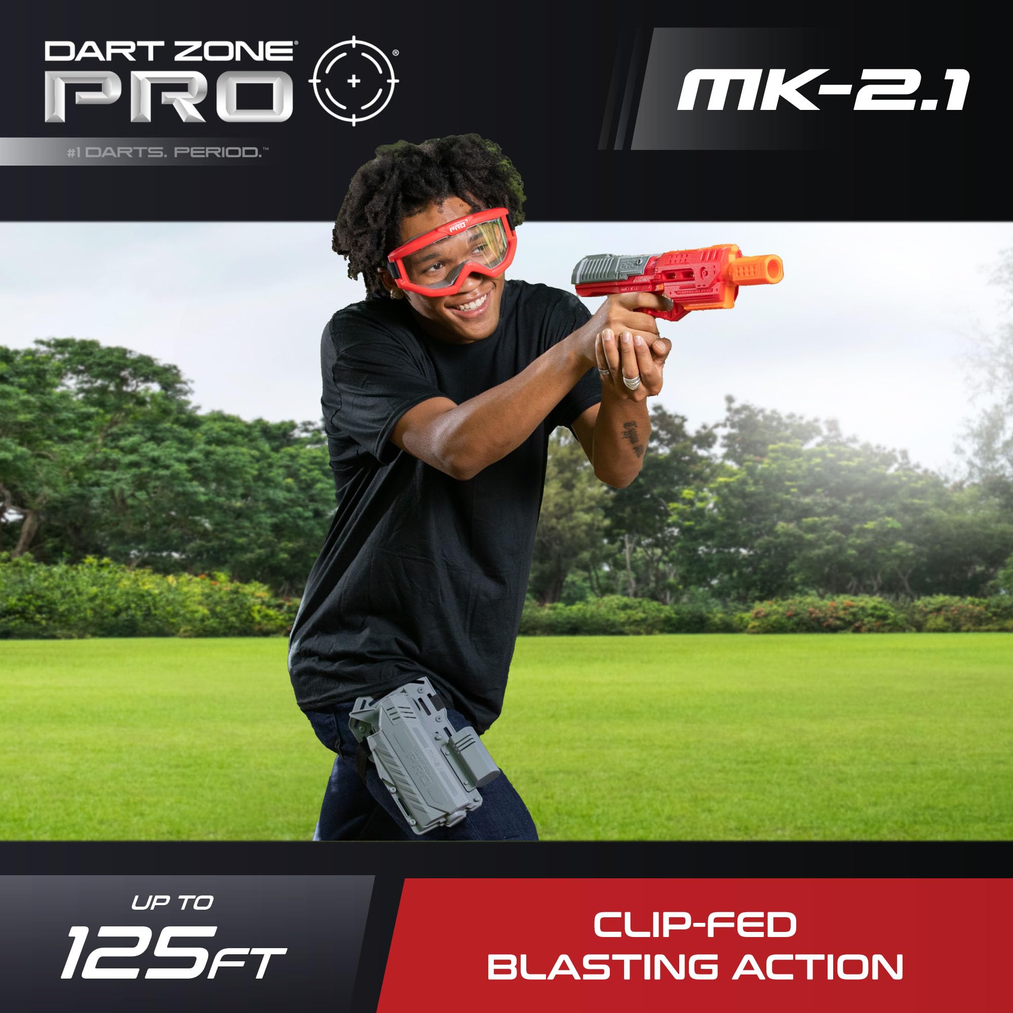 DART ZONE Pro-Series MK-2.1 Foam Dart Blaster β 150 FPS Foam Dart Gun for Adults β Soft Bullet Toy Gun for Ages 14+ β 18 Half Length Darts, 3 Mags, Eyewear, Holsters β Toy Pistol Blaster, 125 ft Range