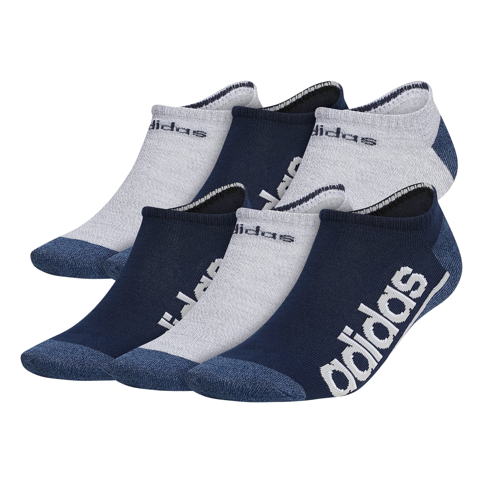 adidas Men's Superlite Linear 3.0 No Show Socks (6-Pair), Collegiate Navy/Wonder Steel Blue/Clear Onix Grey, Large