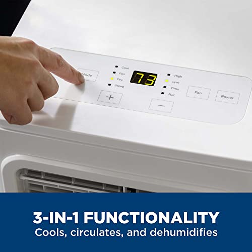 GE 8,000 BTU Portable Air Conditioner for Small Rooms up to 150 sq ft. (5,100 BTU SACC), 3-in-1 with Dehumidify, Fan and Auto Evaporation, Included Window Installation Kit