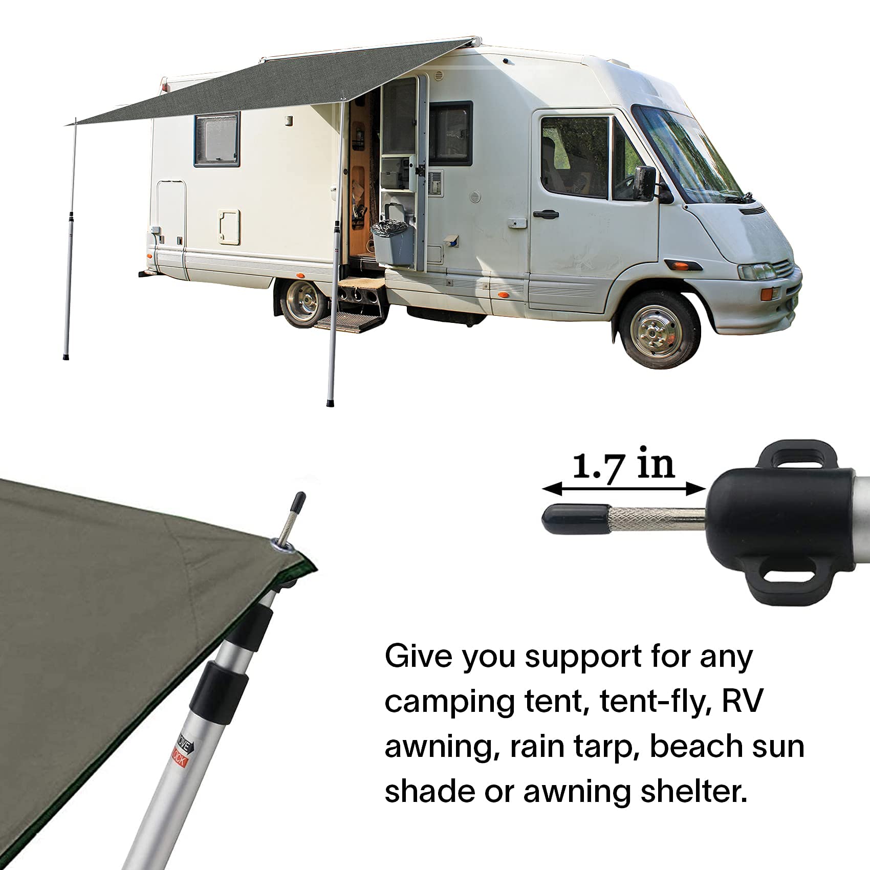 Alvantor Aluminum Telescoping Tarp Poles Adjustable Rods Screen House & Bubble Tent, Portable Awning Poles for Tent Fly & Tarps Canopy, for Camping, Hiking, Backpacking, Extend to 112.6”