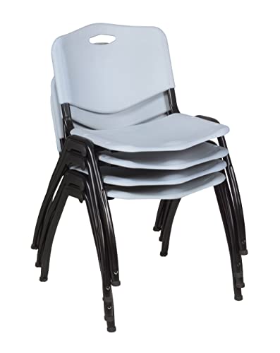 Kee 36" Square Breakroom Table- Maple/ Black & 4 'M' Stack Chairs- Grey