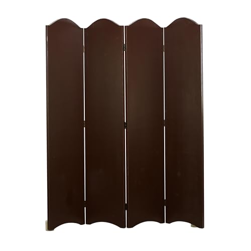 Deco 79 Faux Leather Scroll Partition Room Divider Screen Hinged Foldable Partition 4 Panel Privacy Screen with Faux Leather Detailing, Room Partition 64" x 1" x 71", Brown