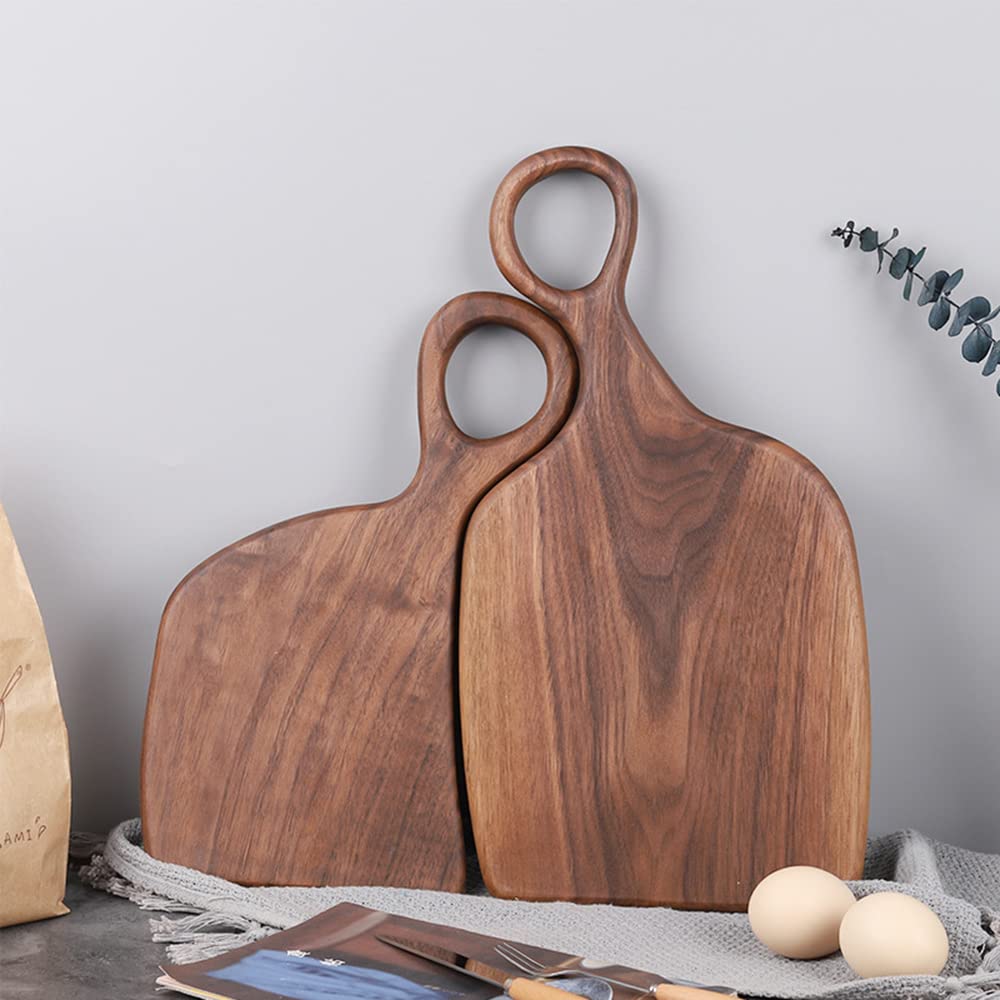 AXUYU Perfect Anniversary, Wedding, Housewarming Gifts for The Couple Cutting Board 2pcs Black Walnut Wood Cutting Board Set with Handle Decorative Serving Charcuterie Board for Kitchen