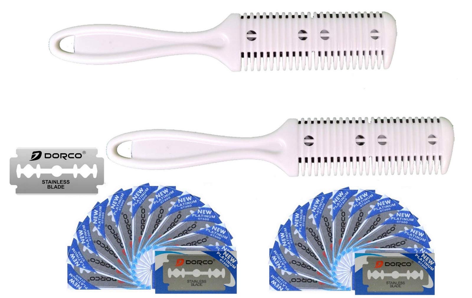 ALAZCO Value Set - MANUAL TRIMMER Personal Double Edge Razor Comb For Hair Beard Bikini Trimming & Thinning - Comes with 24 Extra Premium Stainless Steel Blades