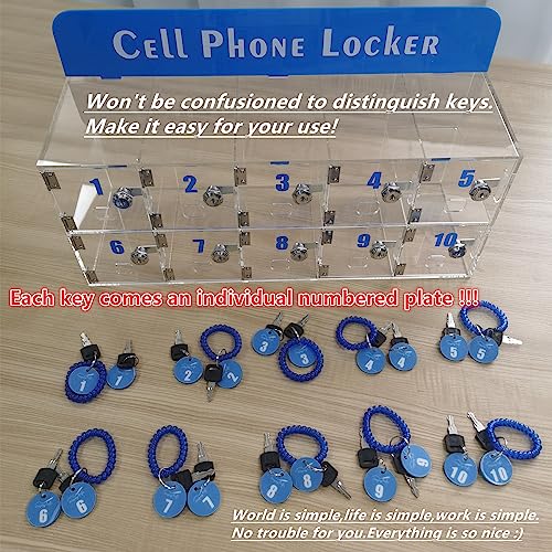Zinging life No Confused for Each Key Clear Cell Phone Locker Box with Door Locks and Keys Wall-Mounted Cell Phones Storage Cabinet Pocket Storage Locker Box for Office Classroom