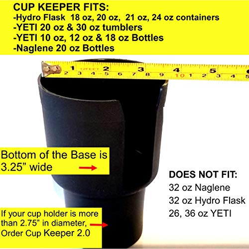 Gadjit CUP KEEPER Cup Holder Adapter (2 Pk) expands car cup holders that are 2.5β-3β wide to hold beverages that are 3.25" wide like 18, 20, 21, 24 oz Hydro Flasks, 12,18,20,30 oz Yeti Tumbler, 20, 24oz Naglene Bottles, Other Coffee & Travel Mugs with BOT