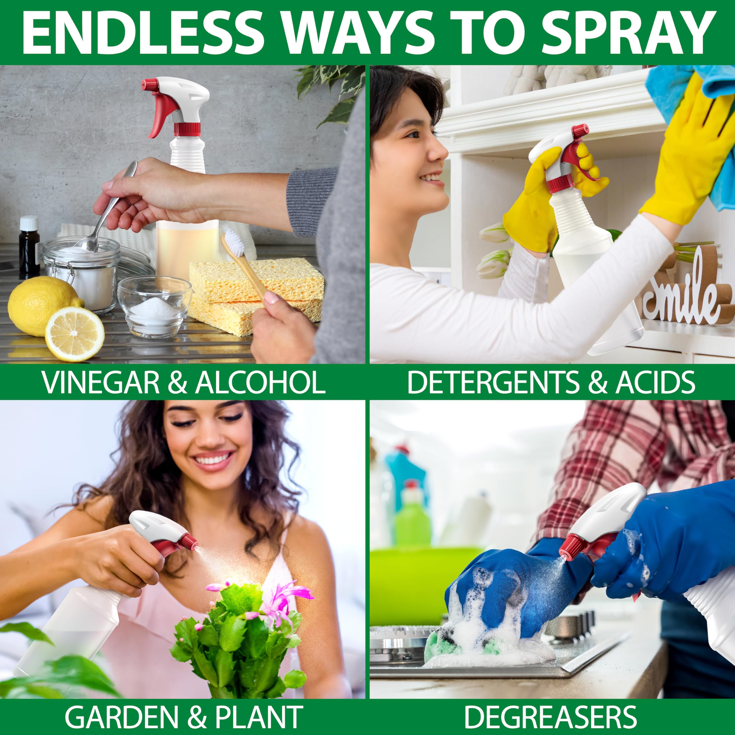 Bar5F Spray Bottle (16oz/2Pack) - Spray bottles for Cleaning Solutions, Wide Chemical Compatibility, FBA-Free, Garden, Grill, BBQ, Adjustable Nozzle