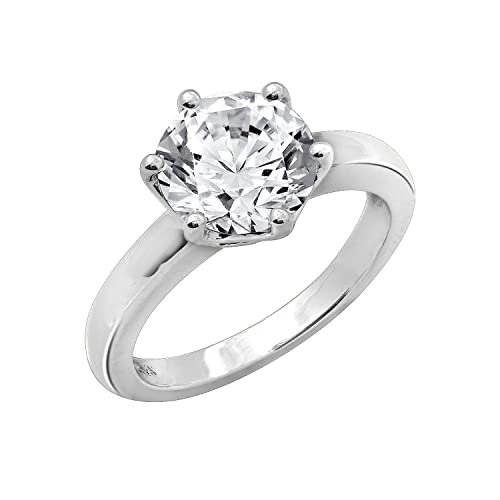 Amazon Essentials Platinum-Plated Sterling Silver Solitaire Ring set with Round Infinite Elements Cubic Zirconia (3 cttw), Size 7 (previously Amazon Collection)