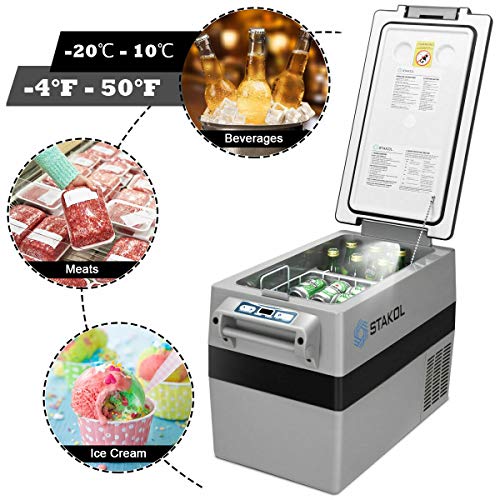COSTWAY Car Refrigerator, 44-Quart Electric 12V/24V Car Cooler with 3 Levels, LCD Display, Shockproof Design, Travel RV Fridge for Camping, Truck Party