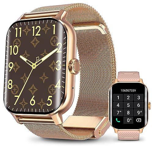 FILIEKEU 𝐒𝐦𝐚𝐫𝐭 𝐖𝐚𝐭𝐜𝐡 Men Women for Android iPhone Blood Oxygen Presure Sleep Monitor Smart Watches 2.02 inch Curved Screen Bluetooth Call Waterproof Fitness Tracker Smartwatch Gold
