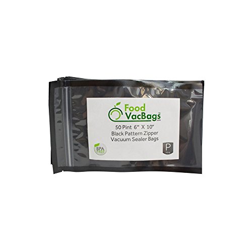 FoodVacBags Pint Zipper 6" X 10" Vacuum Seal Bags/Pouches - Black Back Clear Front (50 count) - Resealable