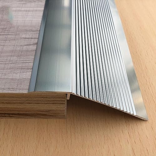 EMISOO Transition Strip for Uneven Floor, 36in Entry Threshold Strip, Carpet/Tile/Door Edge Trim, 4in W Floor Seam Cover Strips, Aluminum, Cuttable (Color : Silver)