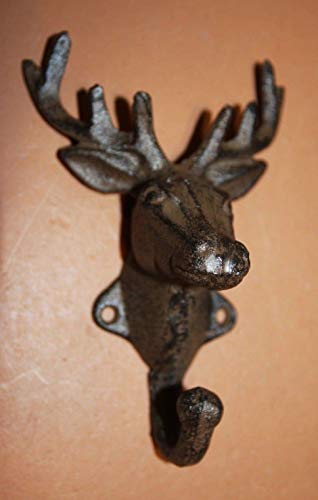 Southern Metal Wall Mounted Deer Head Antler Coat Hat Rack Wall Hooks, Solid Cast Iron Bundle of 5