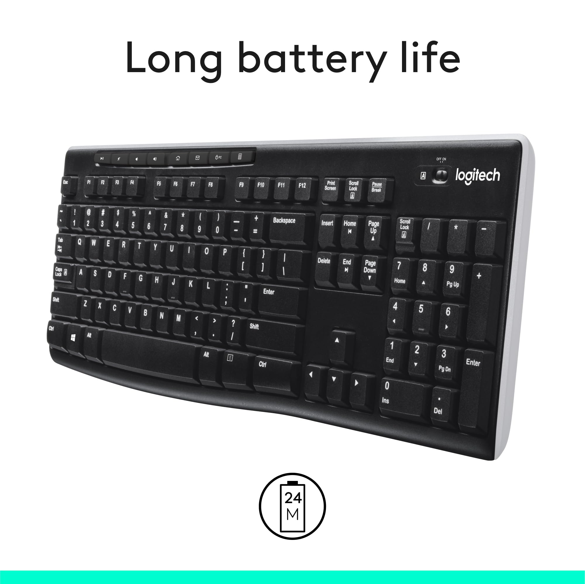 Logitech MK710 Wireless Keyboard and Mouse Combo — Includes Keyboard and Mouse, Stylish Design, Built-In LCD Status Dashboard, Long Battery Life