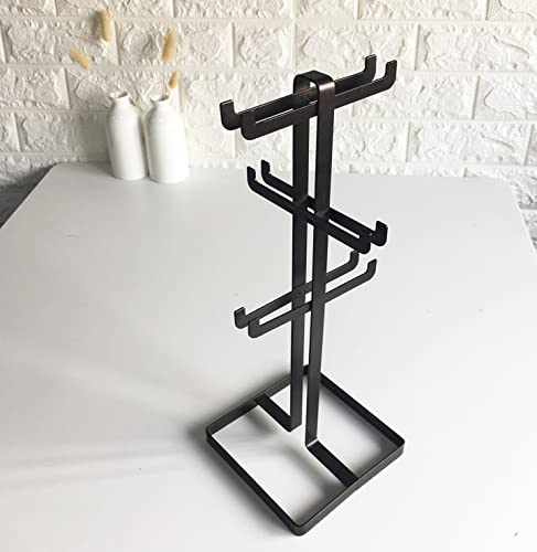 Hanrace Coffee Mug Holder, Countertop Coffee Cup Tree, Coffee Cup Holder, Tea Cup Storage Rack and Wine Glass Holder, Coffee Table Bar Accessories and Kitchen Organizer, with 6 Hooks(Black )