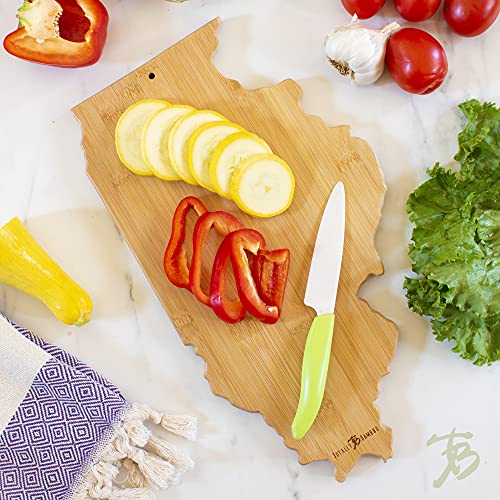 Totally Bamboo Destination Illinois State Shaped Serving and Cutting Board, Includes Hang Tie for Wall Display